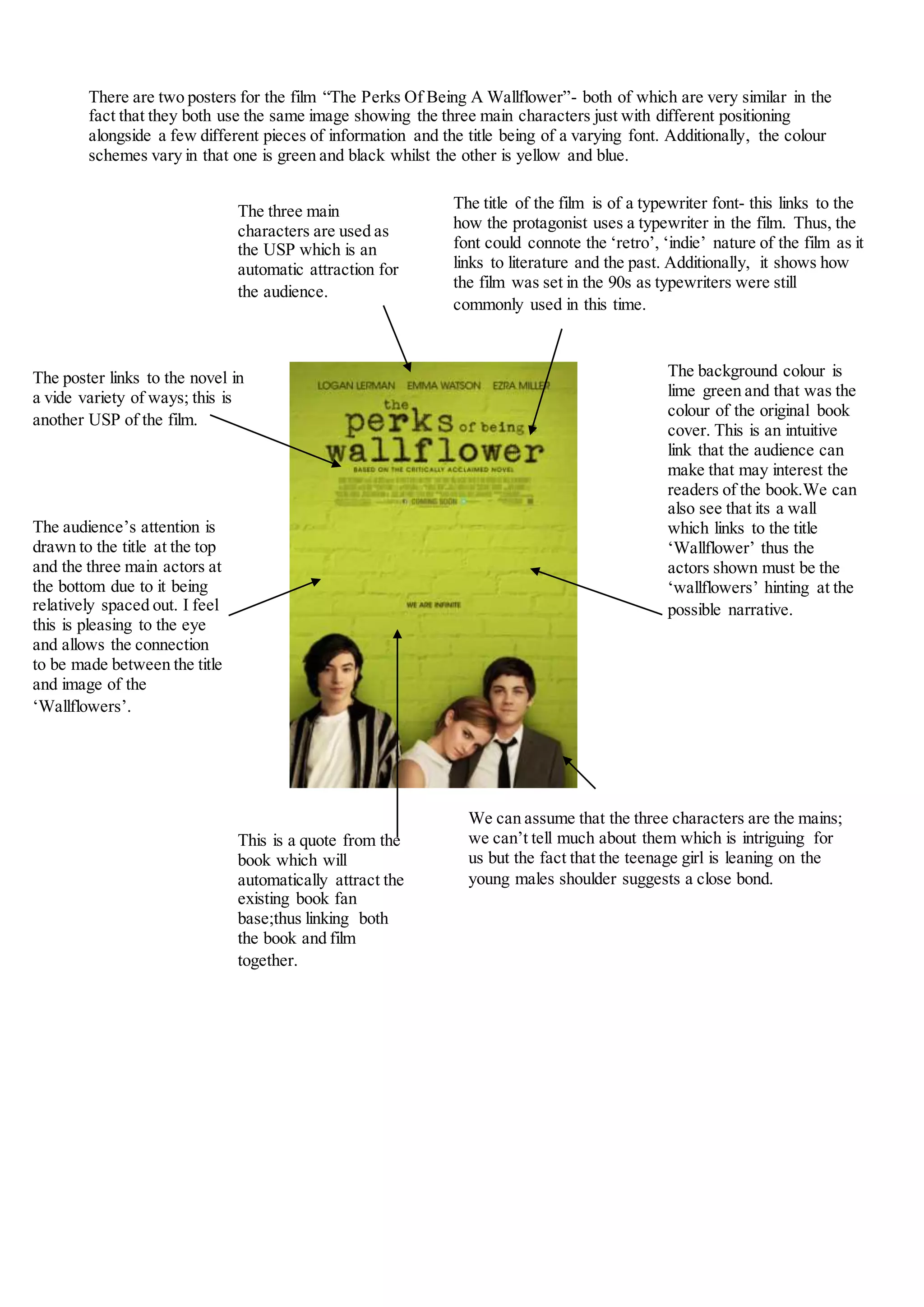 Perks Of Being A Wallflower Poster Analysis | DOCX