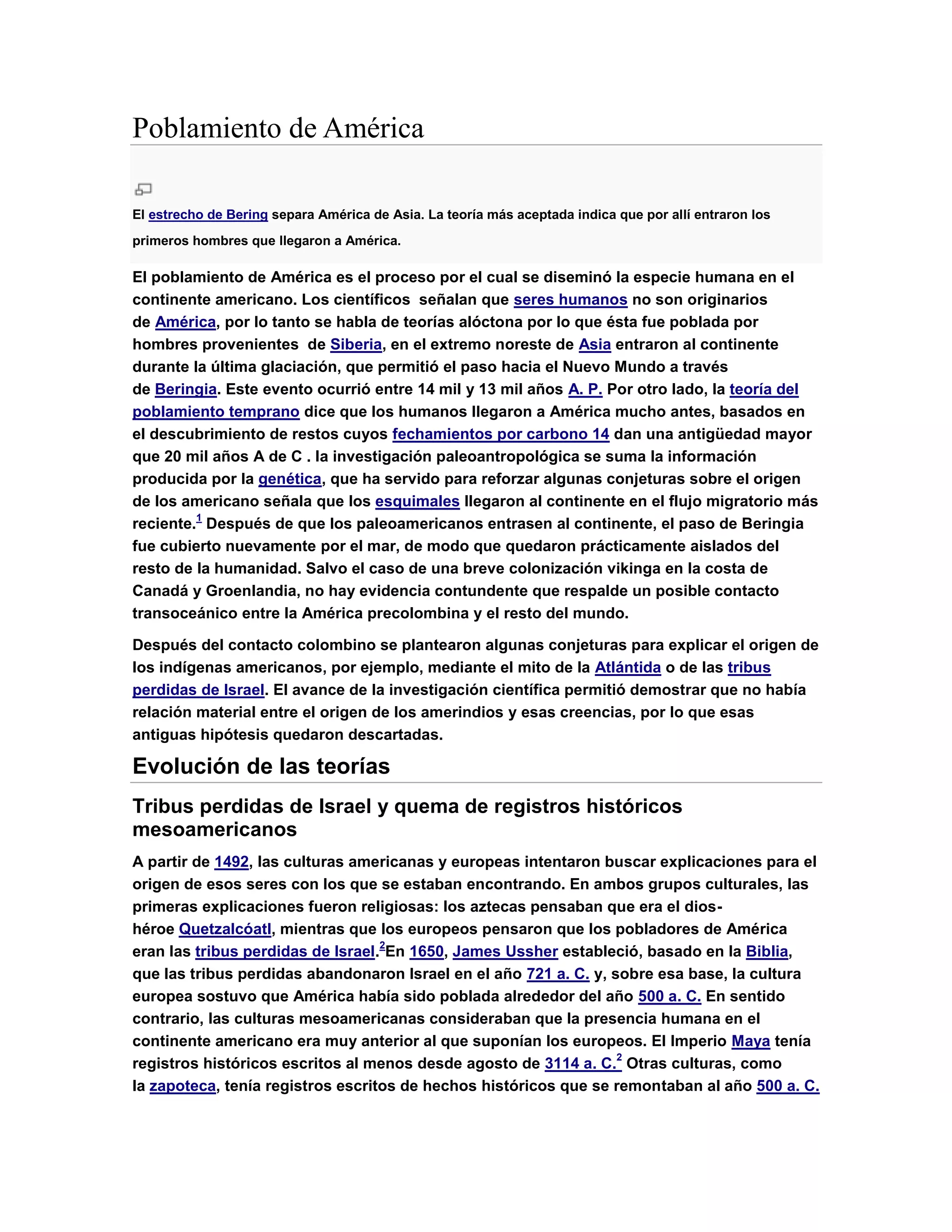 Poblamiento de américa | PDF