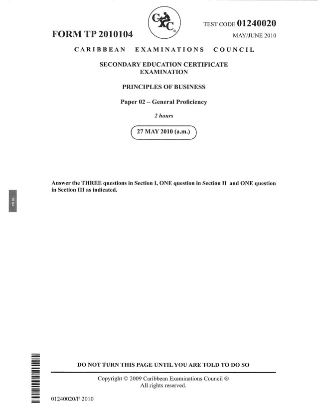 Pob paper 2 june 2010 | PDF | Business | Business and Finance