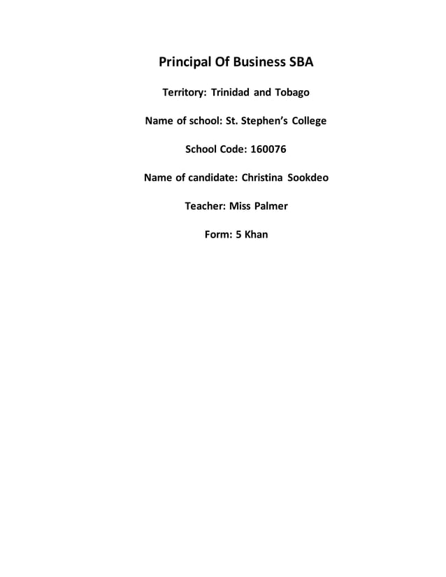 Principles of Business (POB) SBA | DOCX | Painting | Arts and Crafts