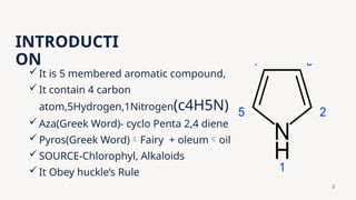 Pyrrole, structure, properties , synthesis, reaction and Uses .pptx