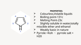 Pyrrole, structure, properties , synthesis, reaction and Uses .pptx