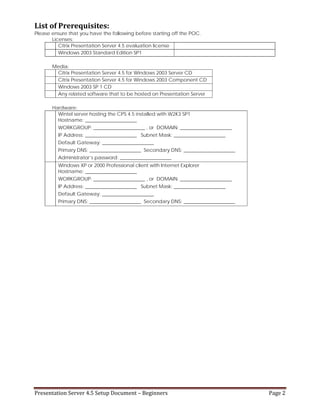 Poc setting up citrix presentation server 4.5 for proof of concept | PDF
