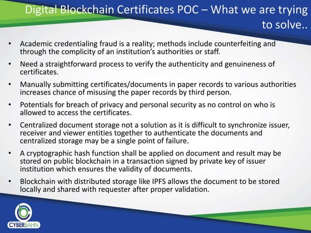 Blockchain Poc for Certificates and Degrees | PPT