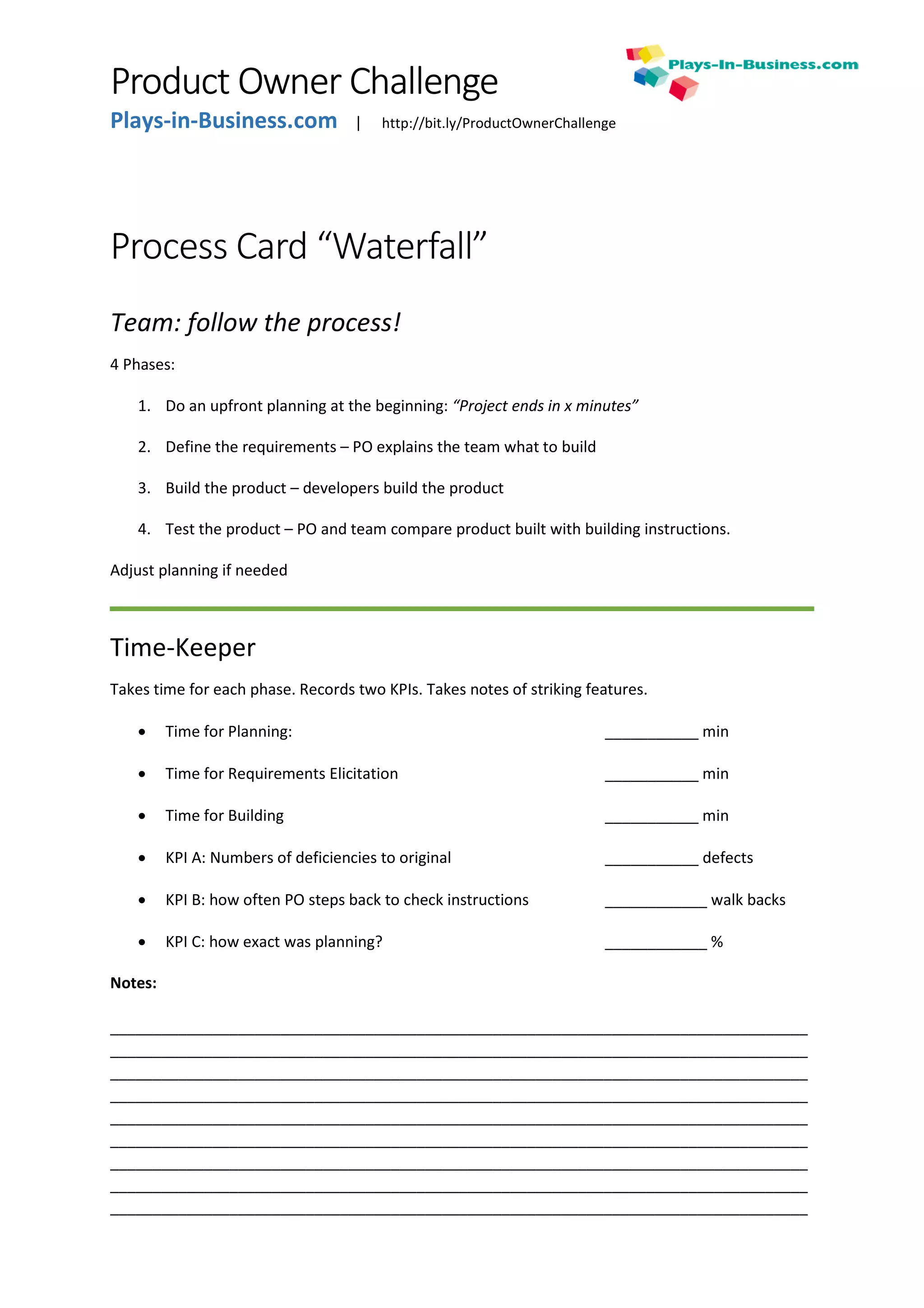 Product Owner Challenge 3.0 - Process cards | PDF