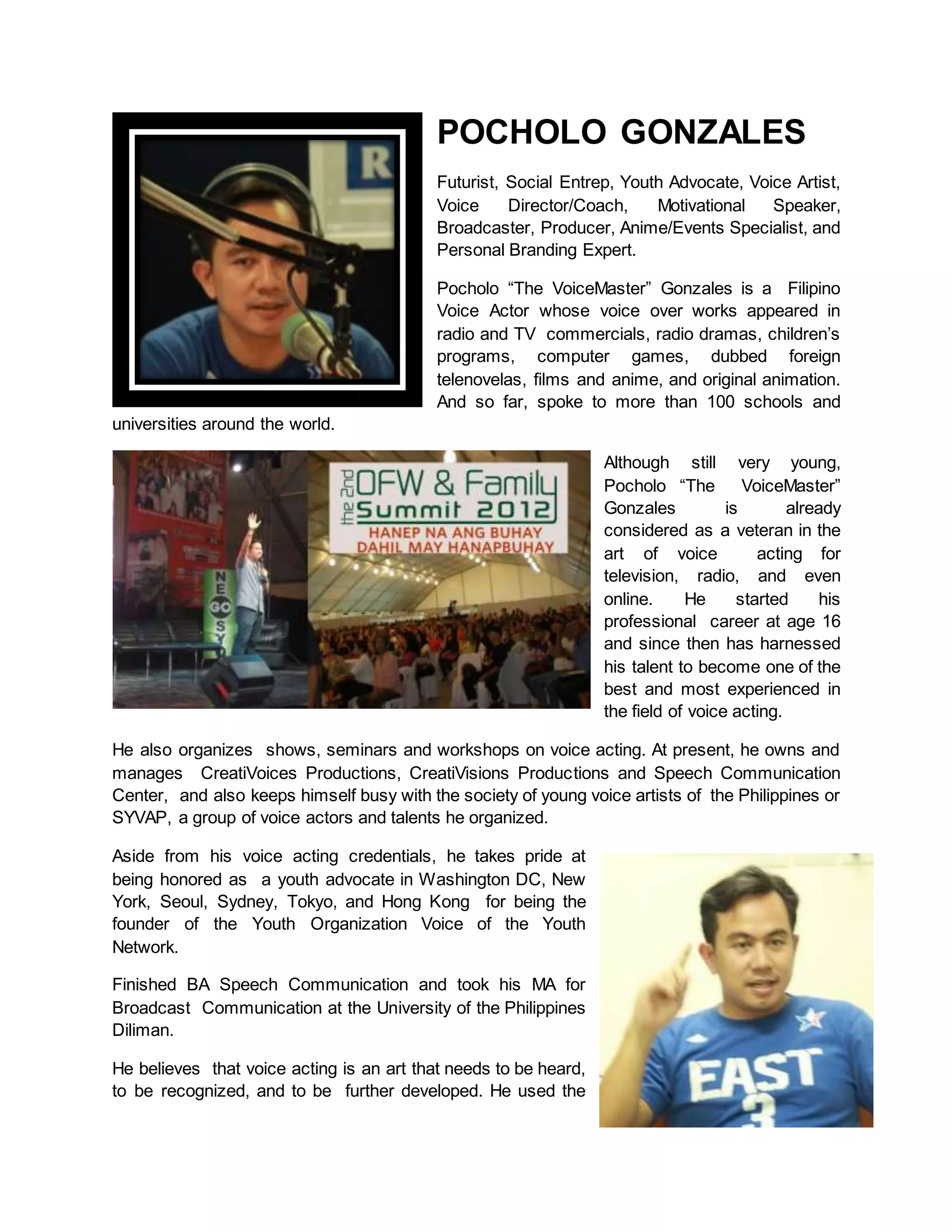POCHOLO "THE VOICEMASTER" GONZALES PERSONAL PROFILE | PDF