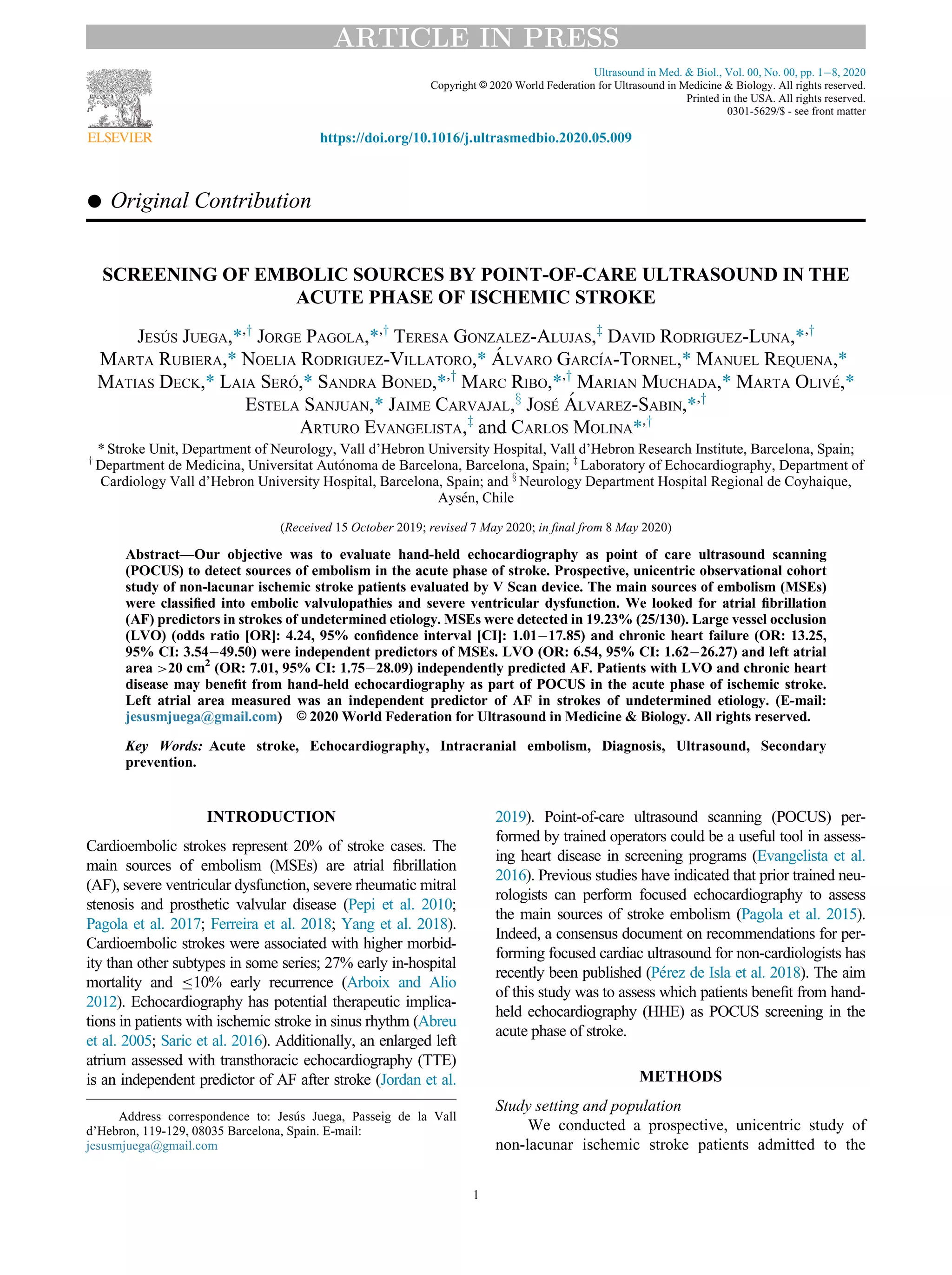 Pocus in acute ischemic stroke.docx | Heart and Cardiovascular Diseases | Diseases and Conditions