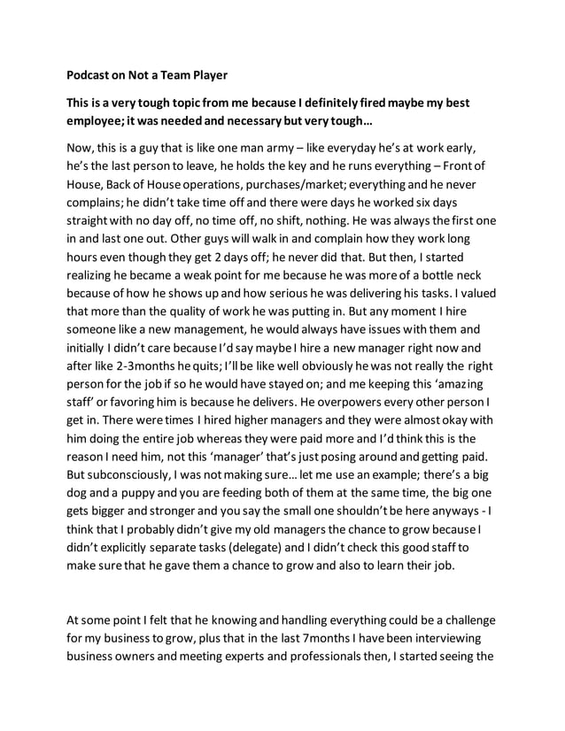 Podcast on Not a Team Player | PDF