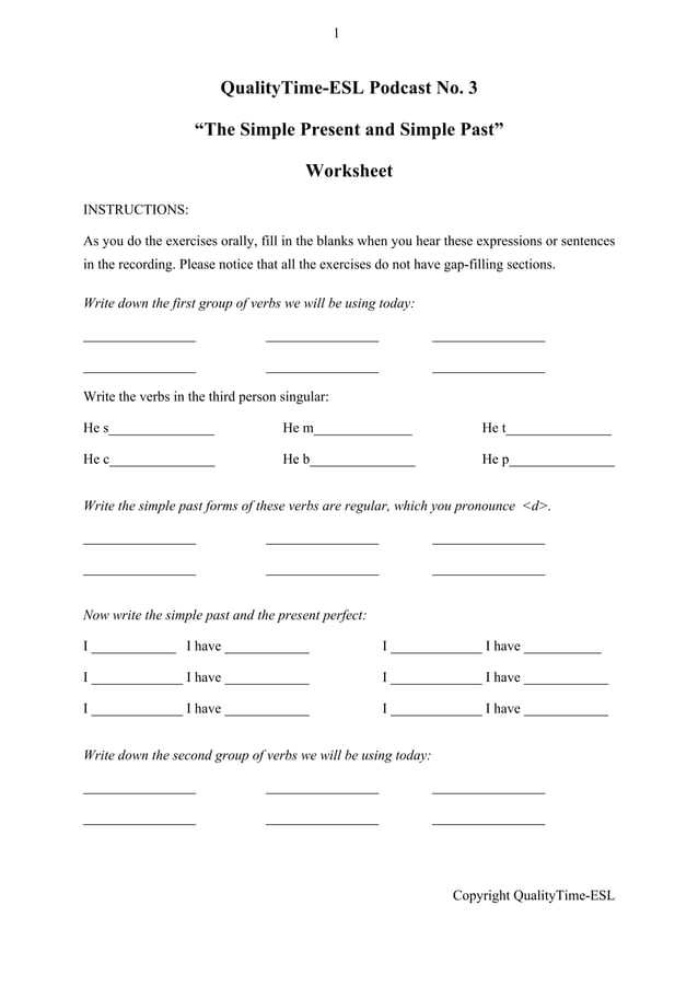 Podcast worksheet simple present_simple_past_-_worksheet | PDF