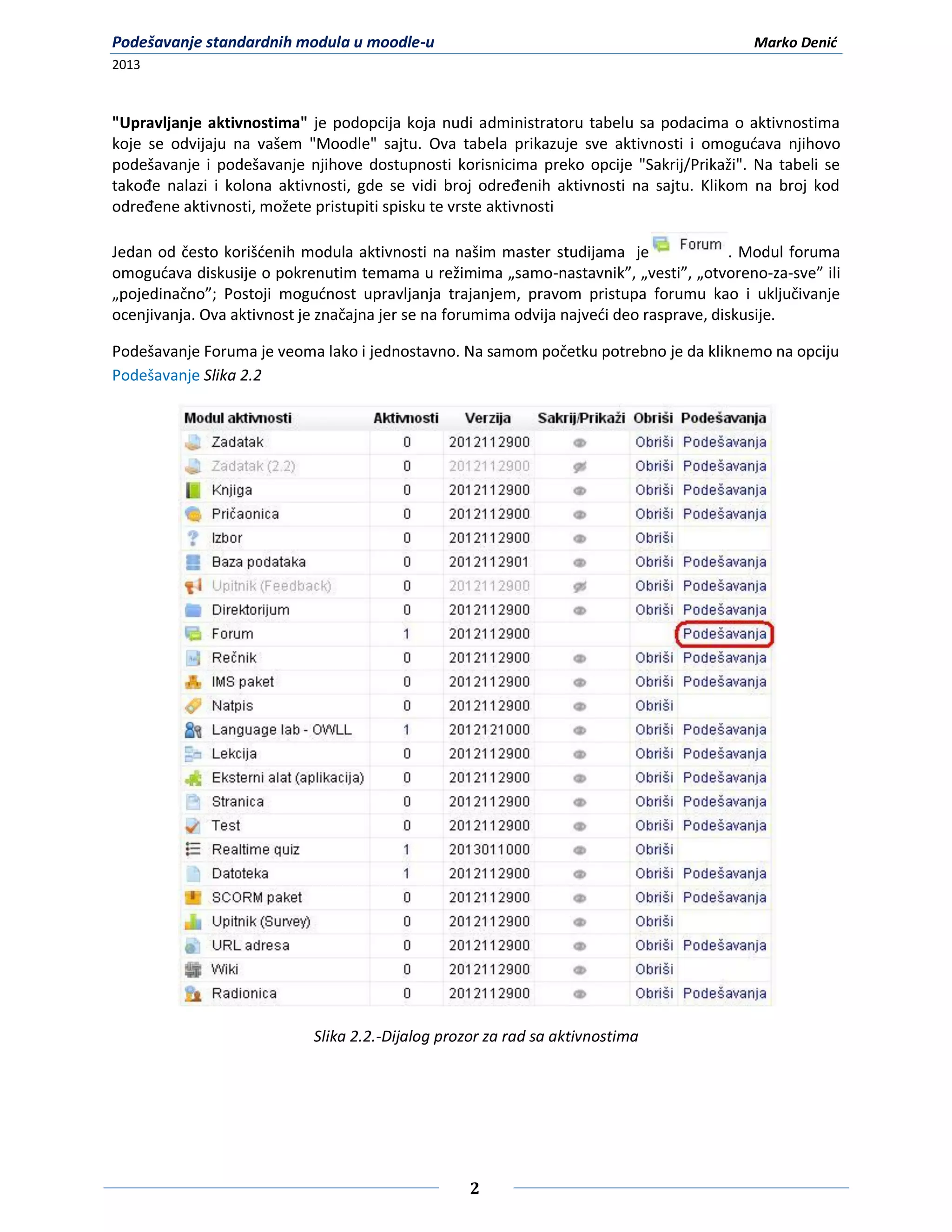 Podešavanja standardnih modula | PDF