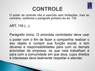 Poder de Controle nas S.As