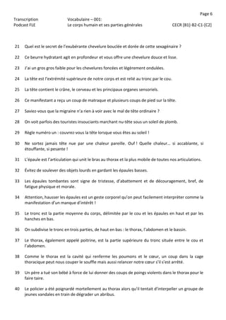Vocabulaire français: le corps humain et ses parties générales | PDF