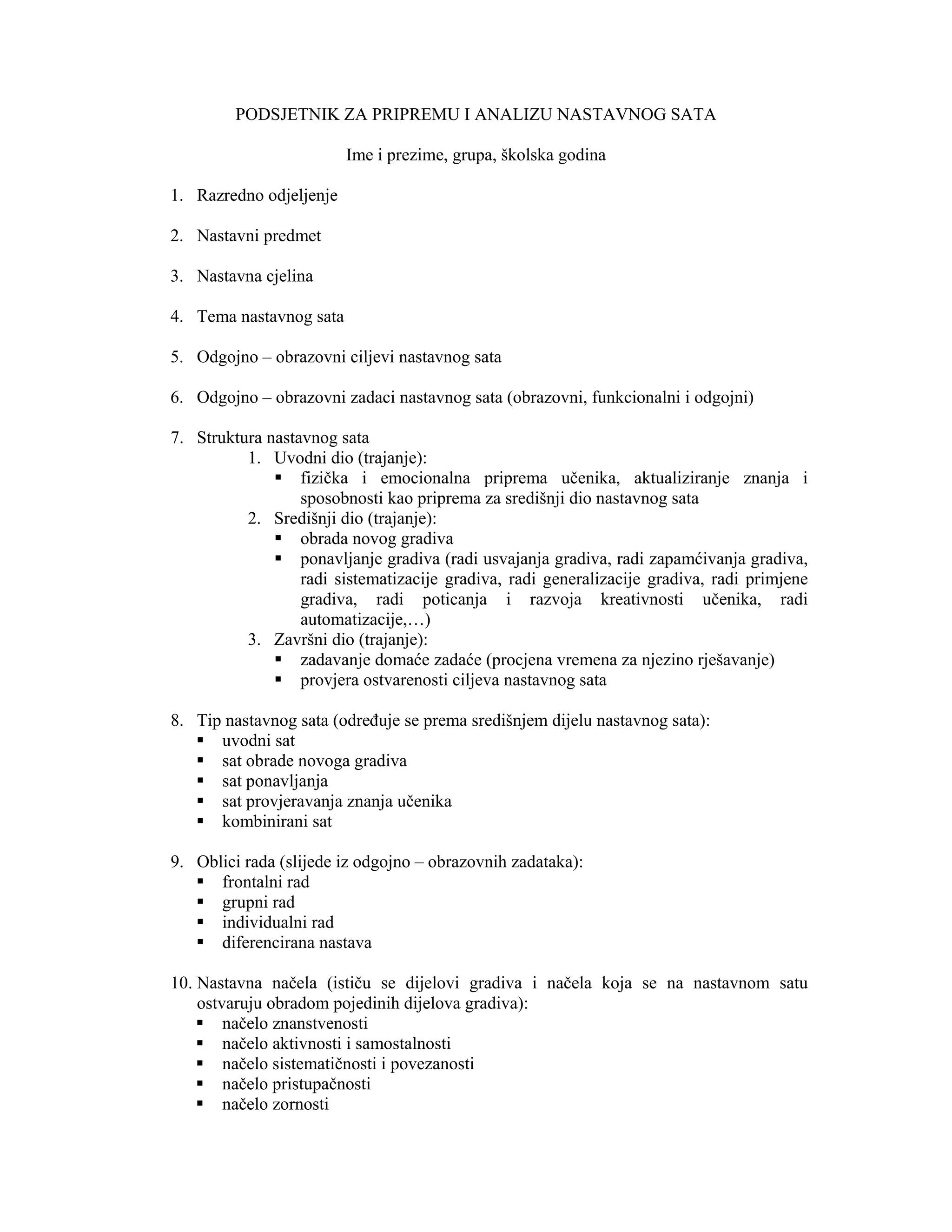 Podsjetnik priprema | PDF