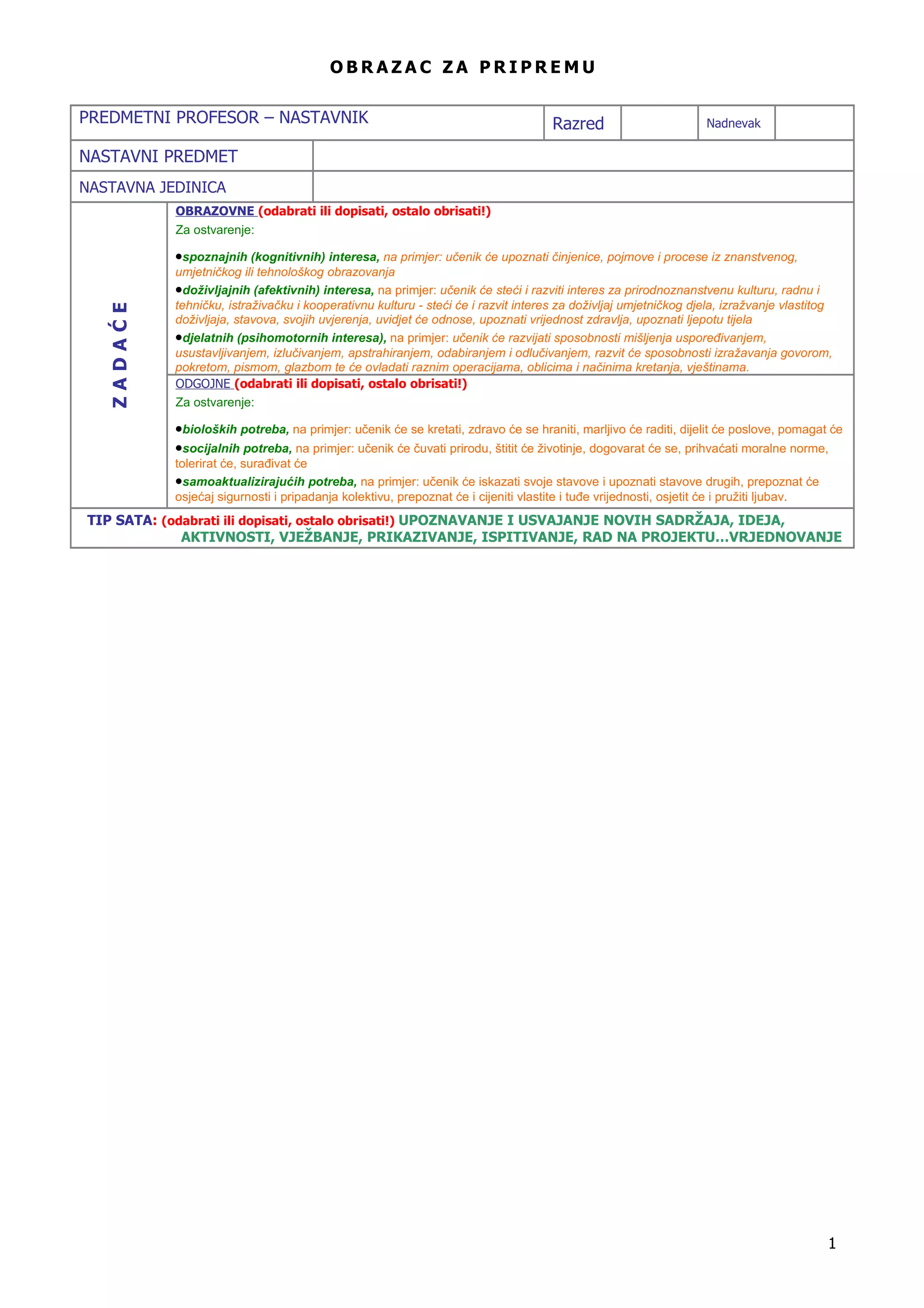 Podsjetnik za pisanje_pripreme | DOC