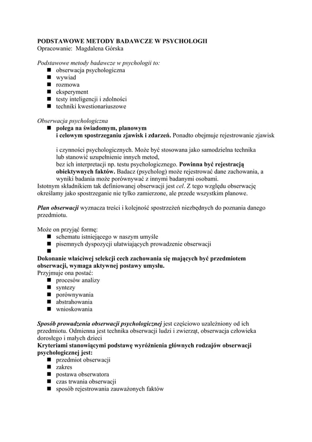Podstawowe Metody Badawcze W Psychologii | DOC | Educational Assessment ...