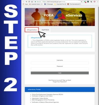 POEA E-SERVICES PORTAL GUIDE FOR REGISTERED OFW | PDF