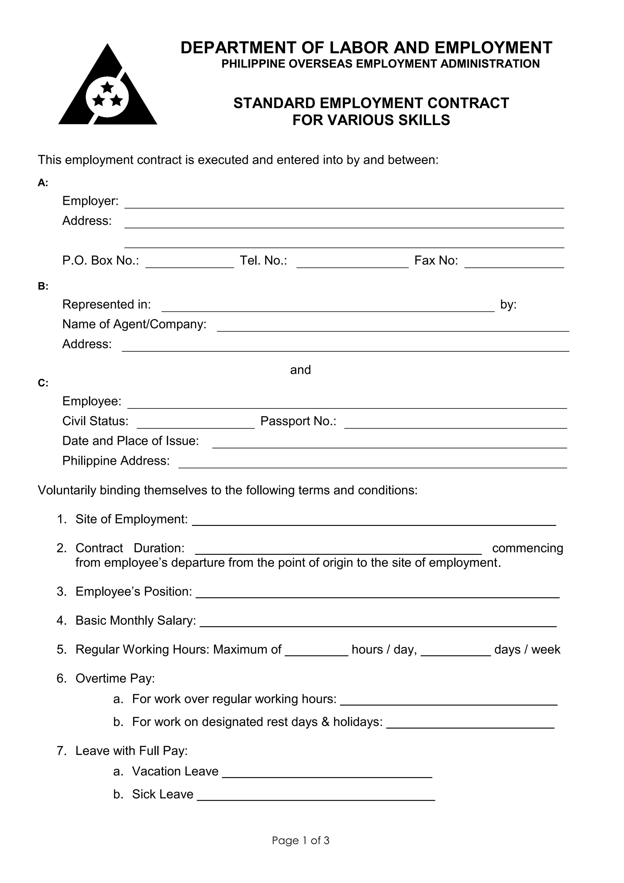 POEA Standard Employment Contract for Various Services | PDF