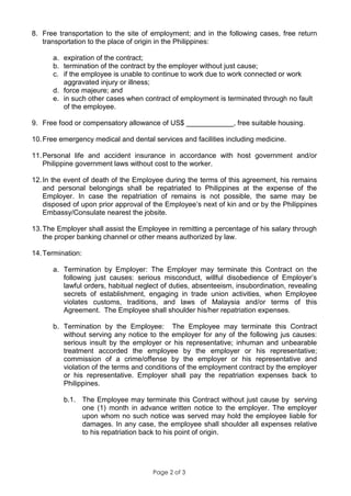 POEA Standard Employment Contract for Various Services | PDF