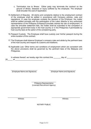 POEA Standard Employment Contract for Various Services | PDF