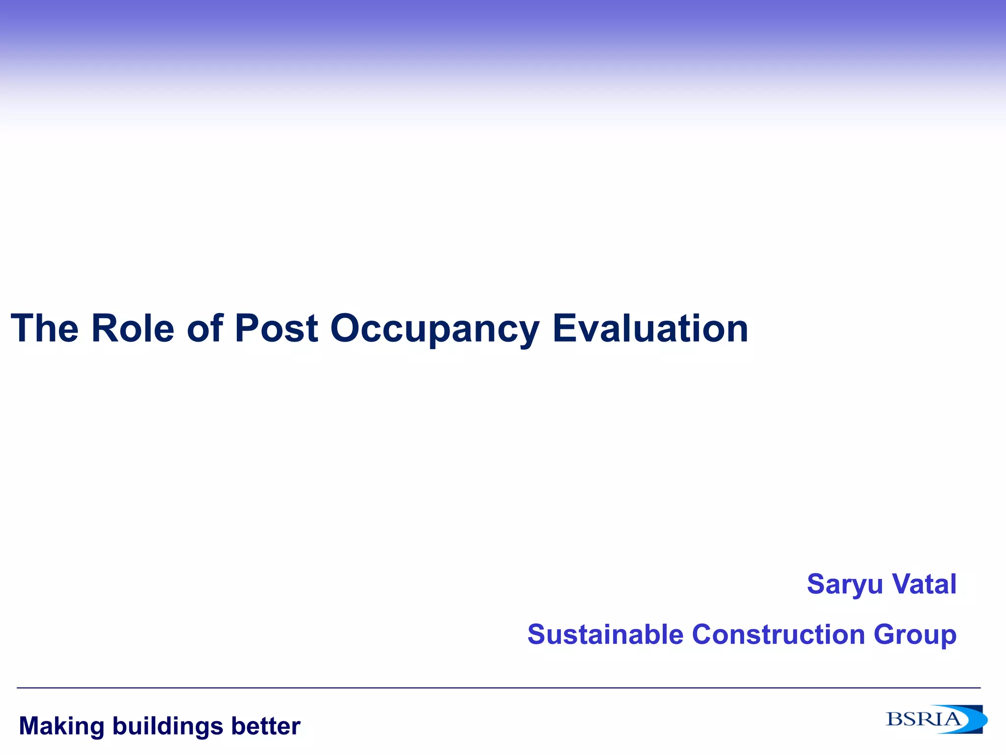 The Role of Post Occupancy Evaluation | PDF