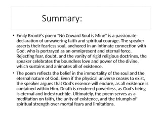 "No Coward Soul Is Mine" Poem Written By "Emily Bronte" | PPTX