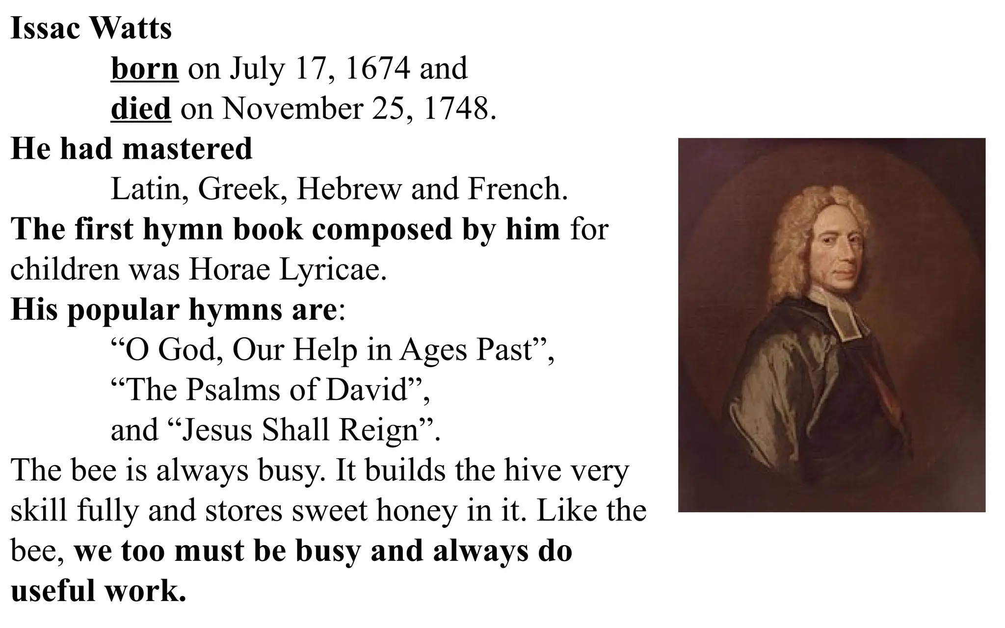POEM - THE LITTLE BUSY BEE - Issac Watts.pptx