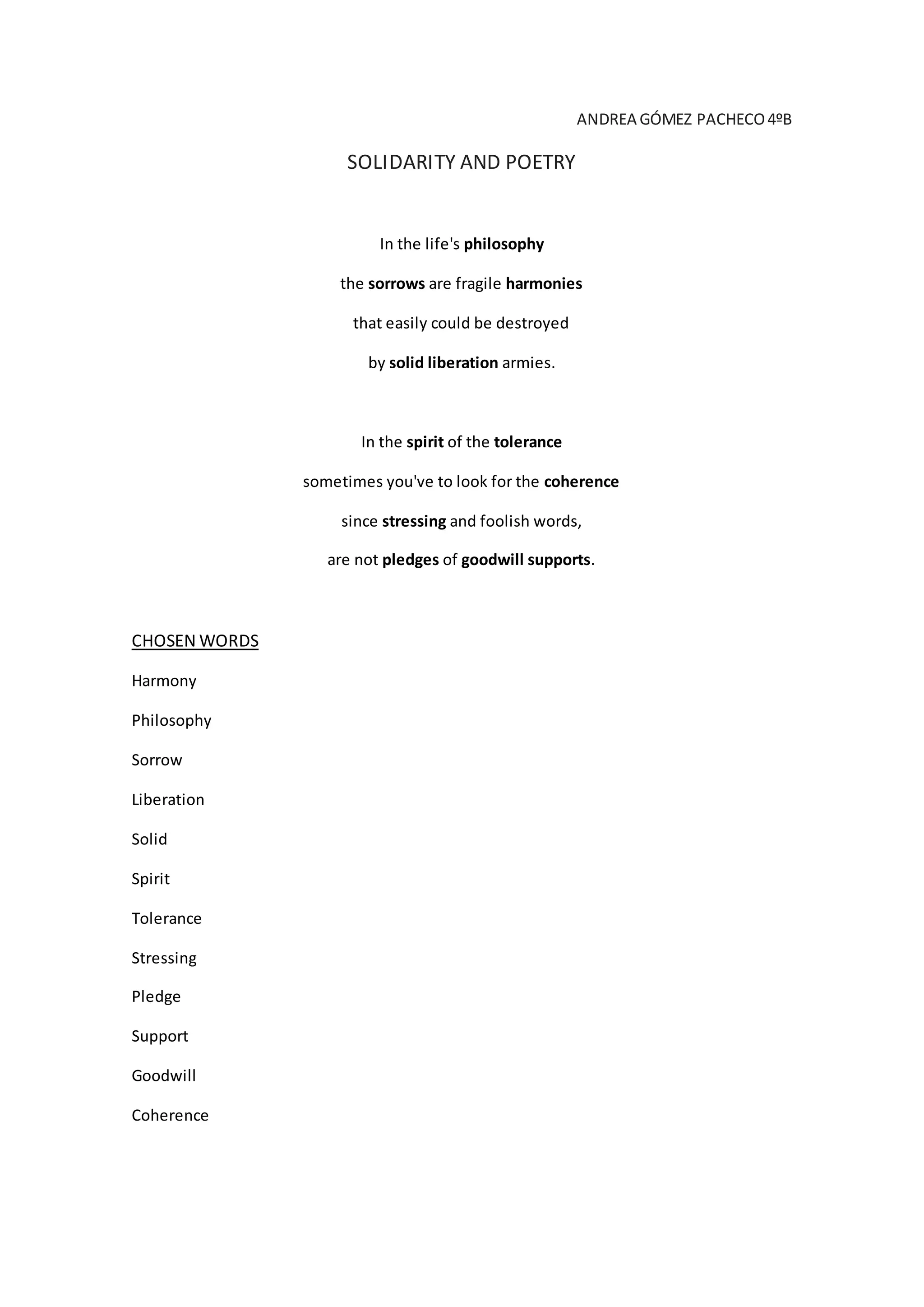 Solidarity Poem, by Andrea Gómez Pacheco #ESO4 | DOCX | Poetry | Books ...