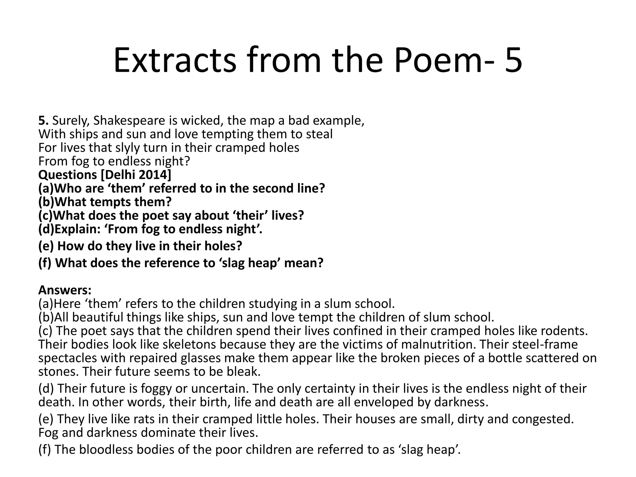 Poem 2 an elementary school classroom in a slum | PPTX