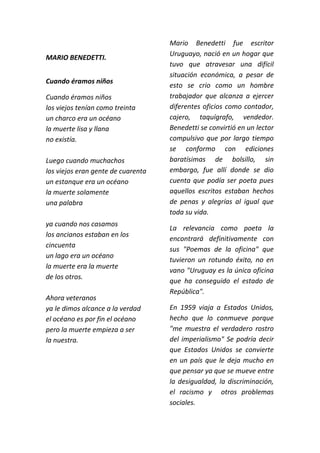 Poema cuando eramos nios. m.b. | PDF