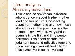Poem analysis [African: my native land by A.C.Dube] | PPTX
