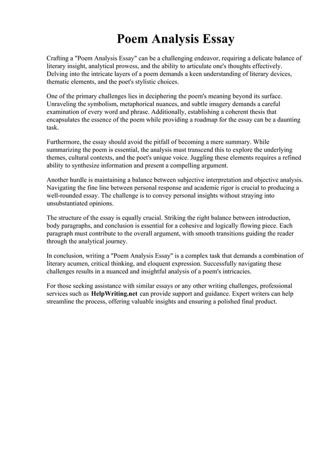 Poem Analysis Essay | PDF