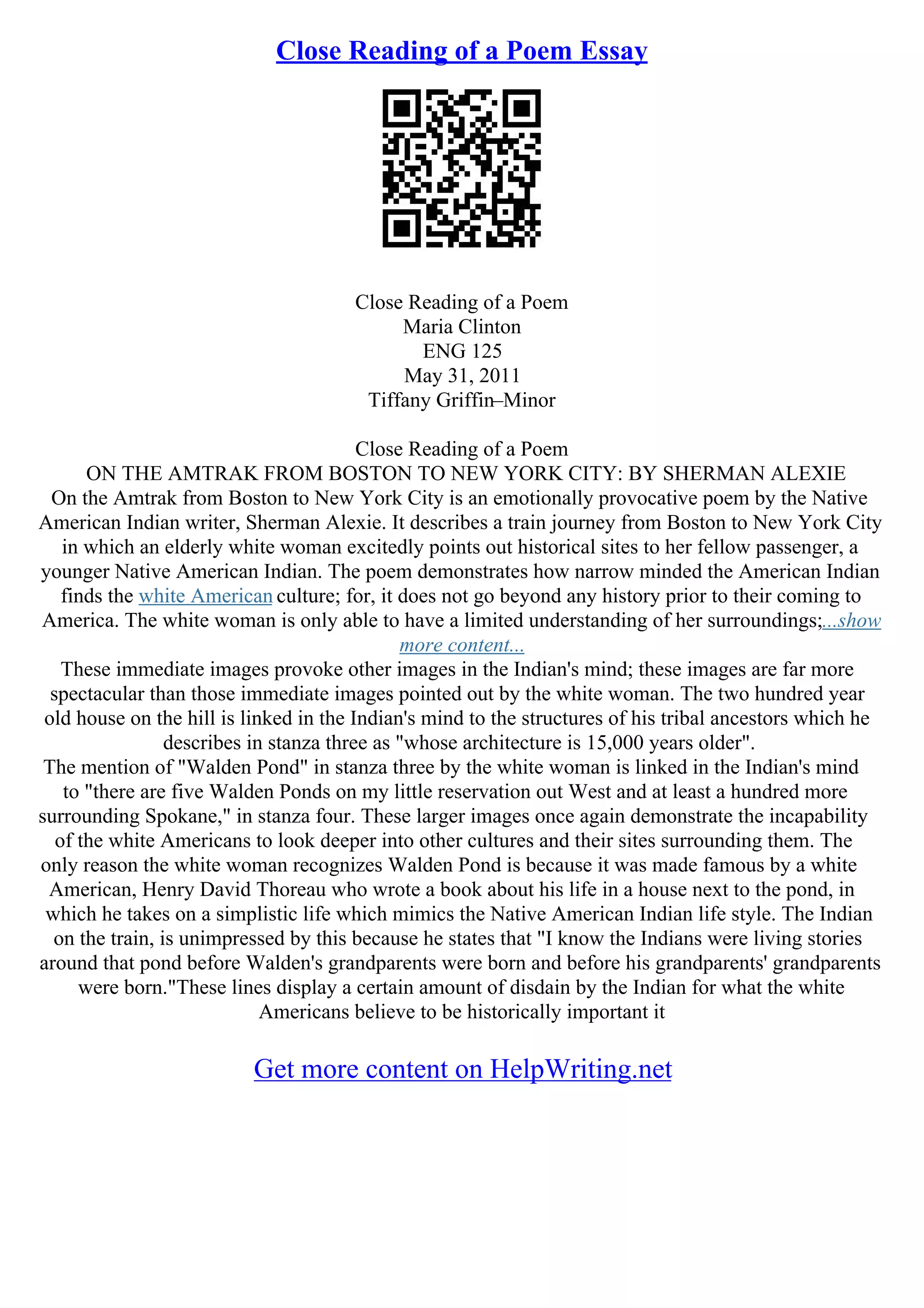 Poem Analysis Essay Example | PDF | Swimming | Sports