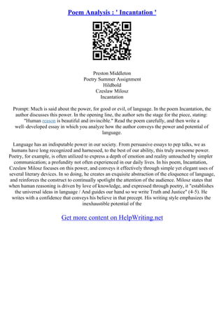 Poem Analysis Essay Example | PDF | Swimming | Sports