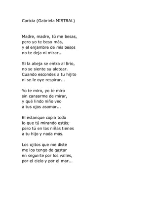Poemas gabriela mistral dia madre | DOCX