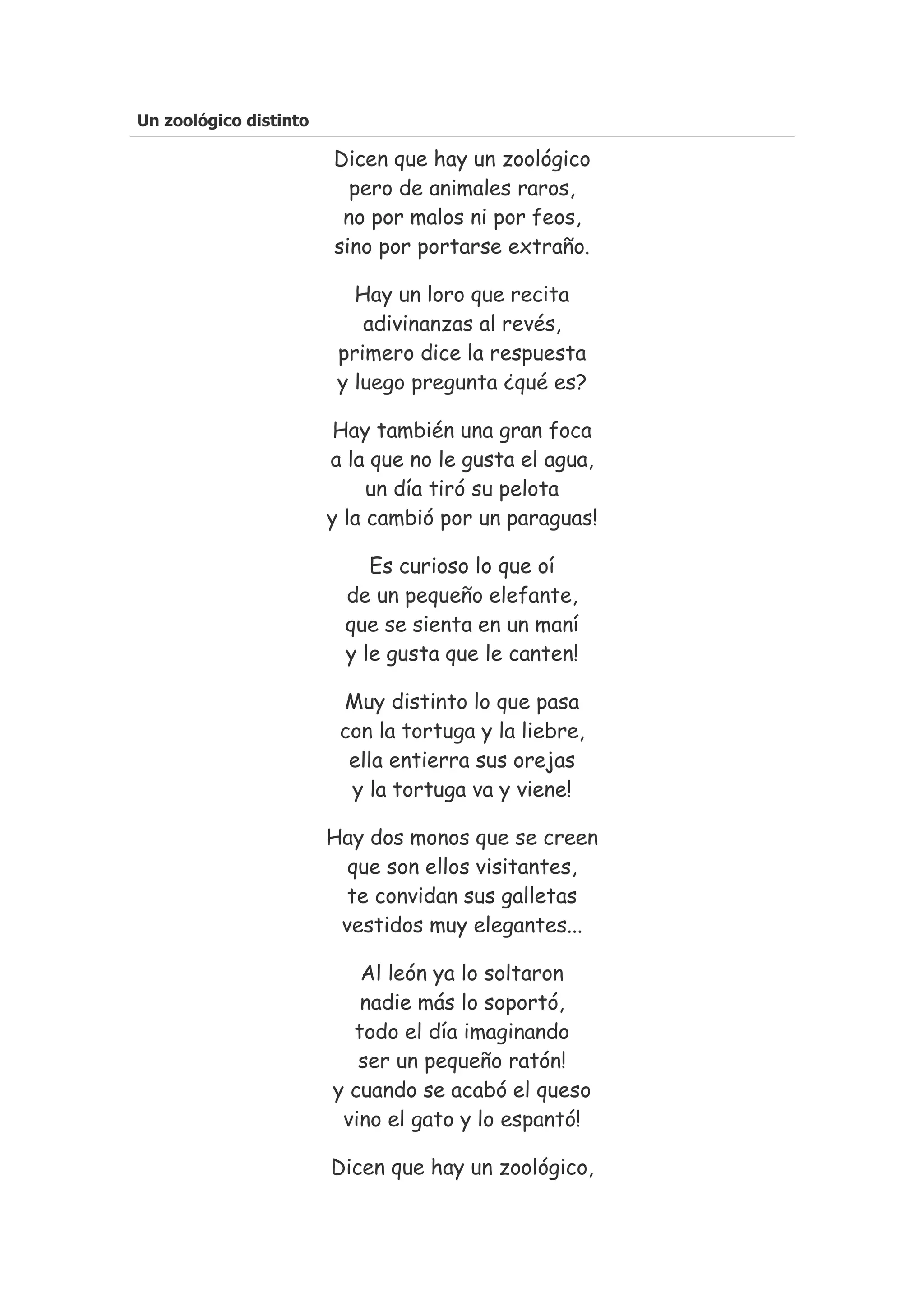 Poema un zoológico distinto | DOCX