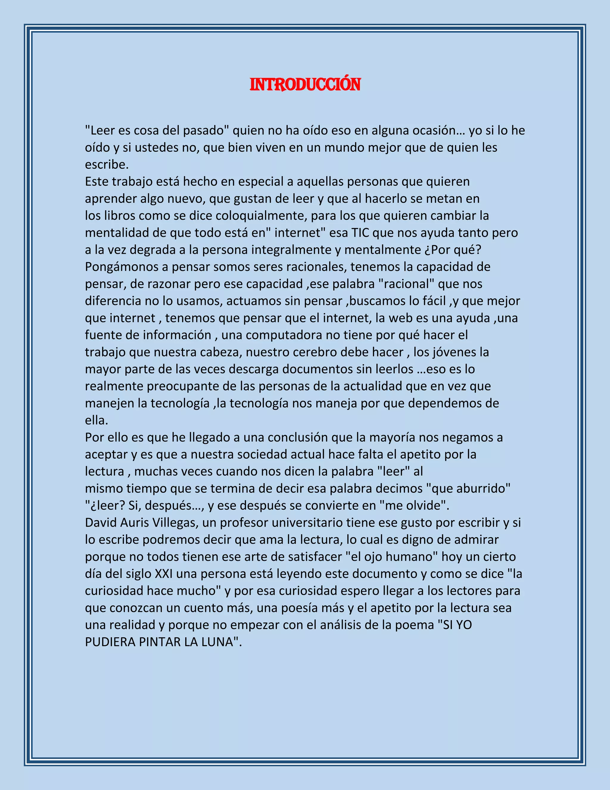 Poema Si Yo pudiera pintar la luna | PDF