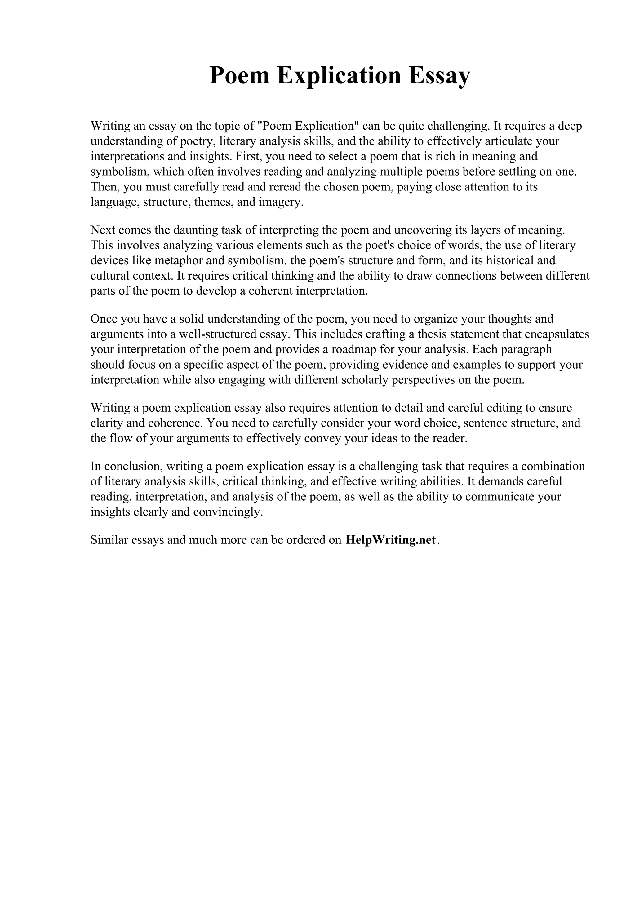 Poem Explication Essay. University of Management and Technology ...