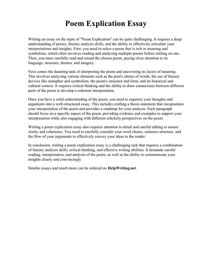 Poem Explication Essay. University of Management and Technology ...