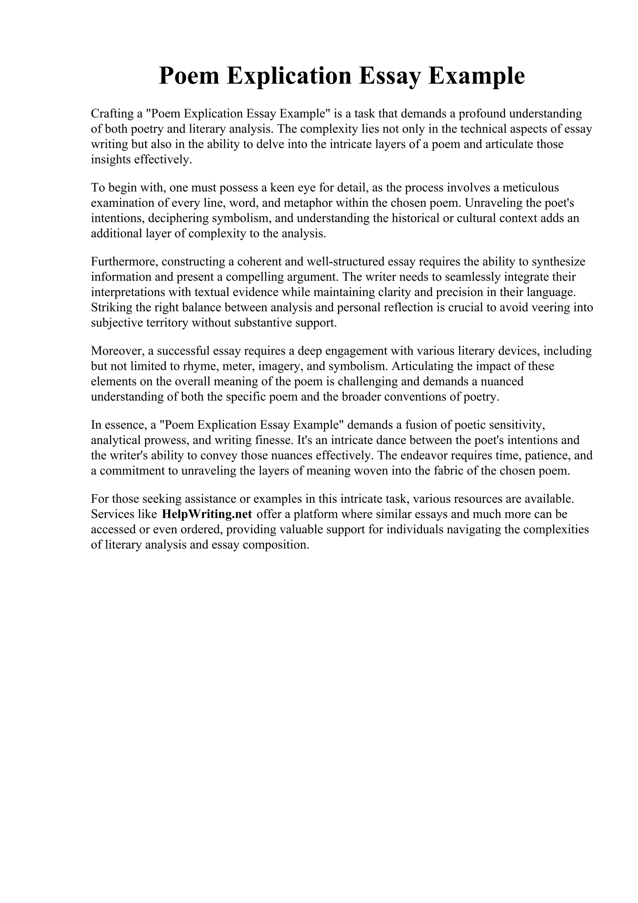 Poem Explication Essay Example. How to write an essay on a poem ...