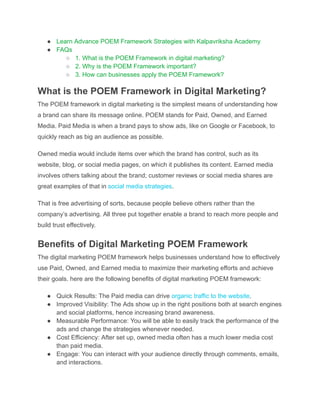 POEM Framework in Digital Marketing: A Complete Guide | PDF