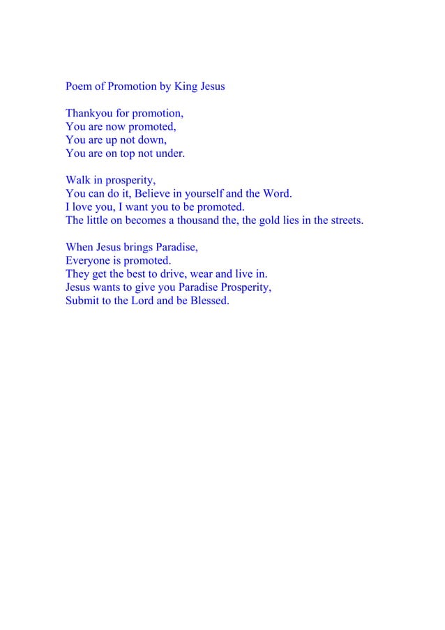 Poem of promotion by king jesus | PDF