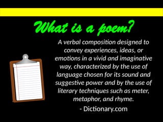 Poem is my superpower. what is poem and its elements. | PPTX