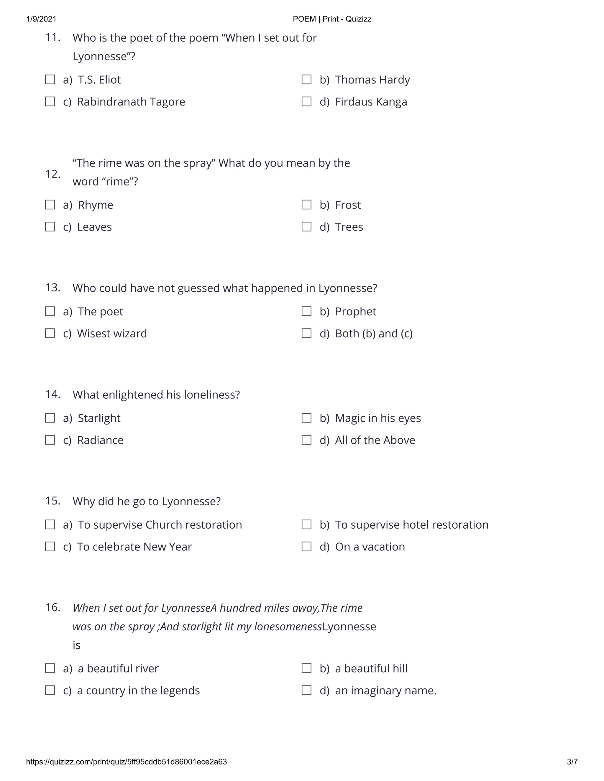 ENGLISH Poem - quizizz | PDF
