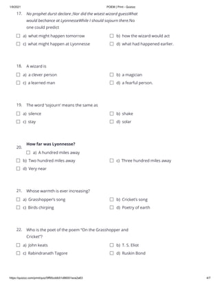 ENGLISH Poem - quizizz | PDF