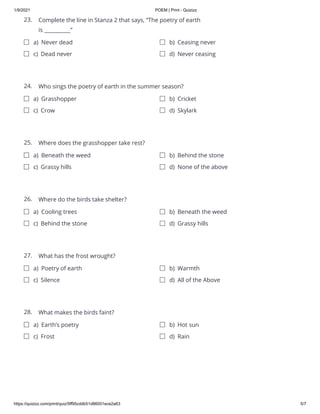 ENGLISH Poem - quizizz | PDF