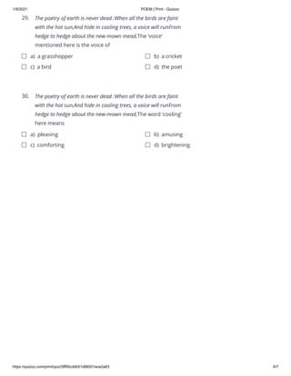 ENGLISH Poem - quizizz | PDF