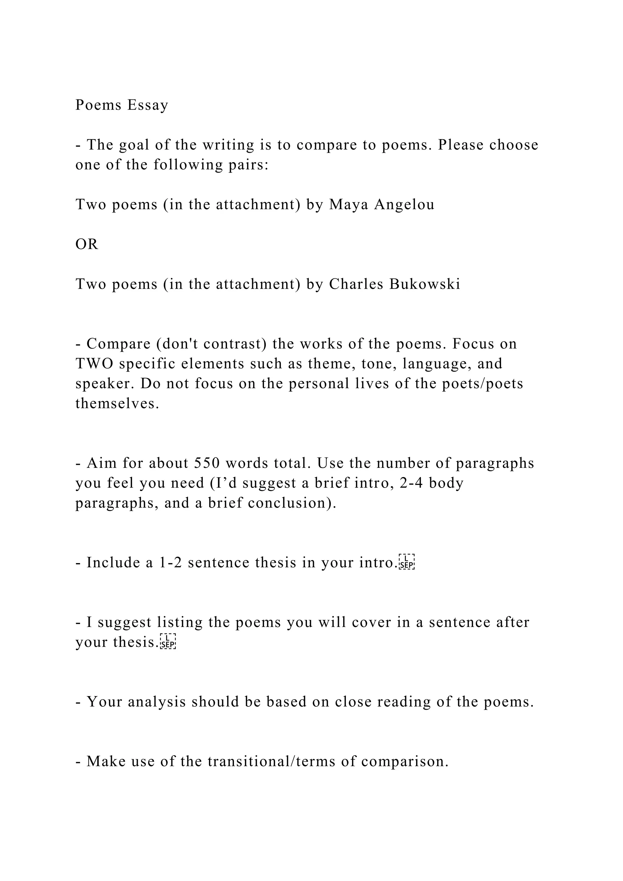 Poems Essay- The goal of the writing is to compare to poems. Ple | DOCX ...