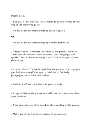 Poems Essay- The goal of the writing is to compare to poems. Ple | DOCX ...