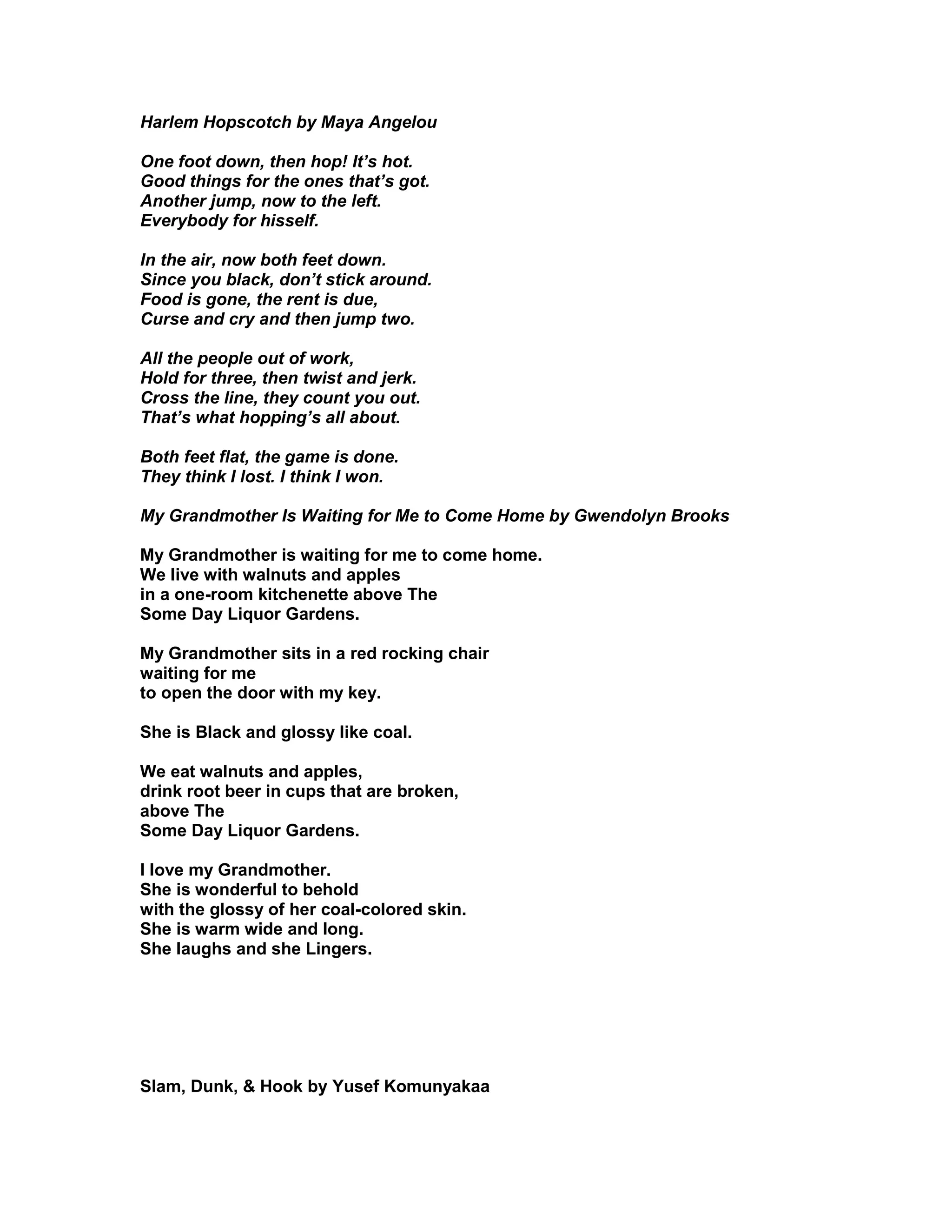 Poems from class today | DOCX