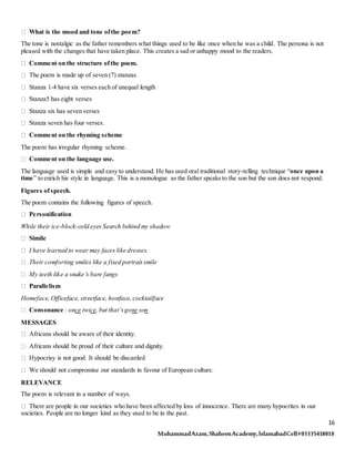 Poems notes 2nd Year English Federal Board/KPK | DOCX